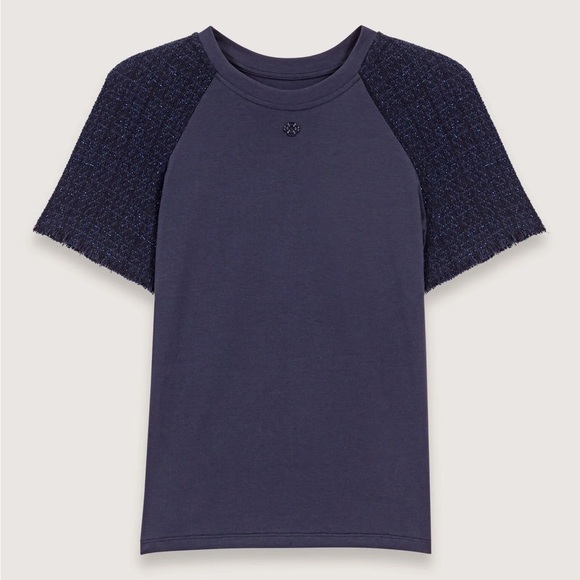 Maje | Tops | Nwt Maje Navy Tshirt W Navy Metallic Tweed Sleevesw Tiny ...